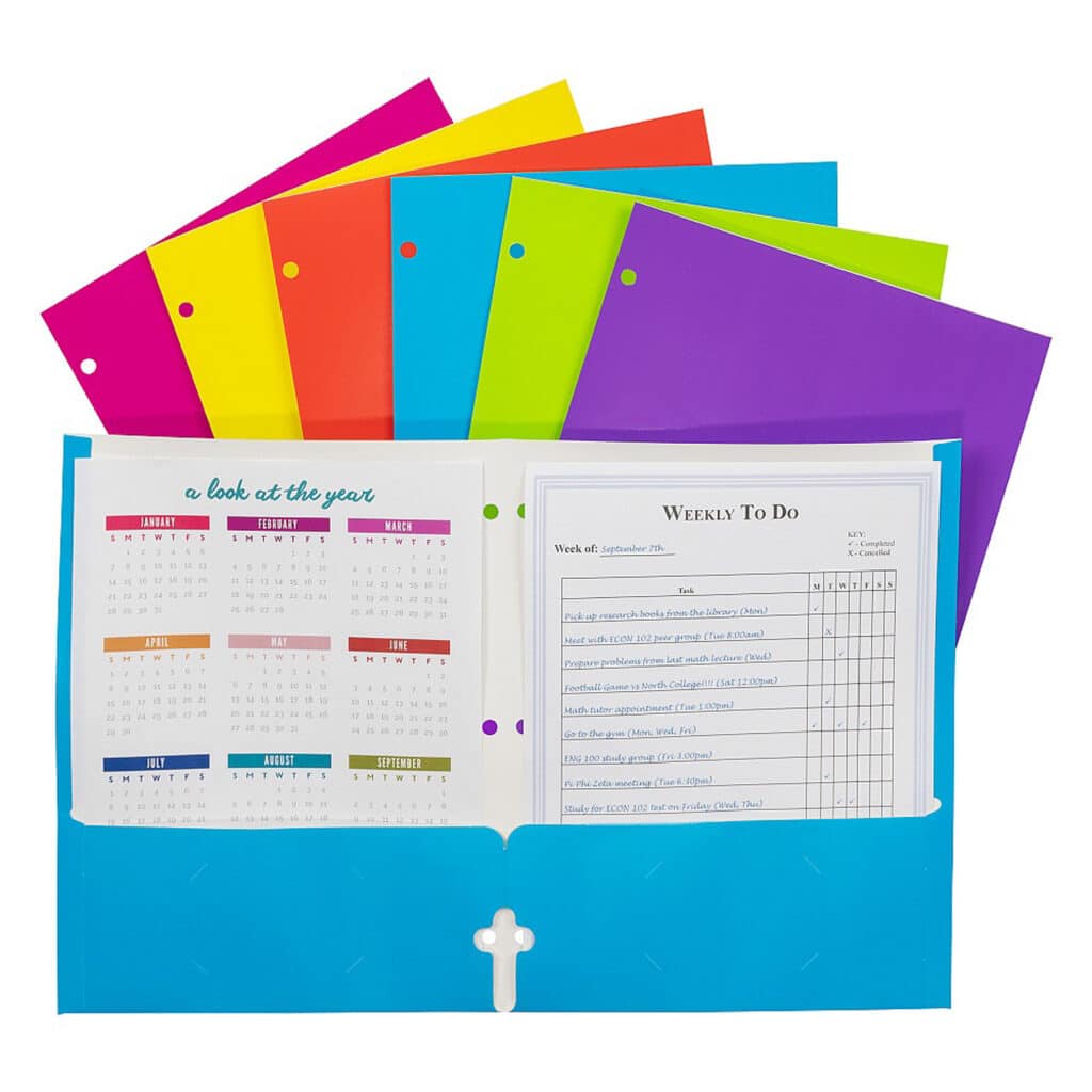 2-Pocket Laminated Paper Portfolio with 3-Hole Punch, Assorted, 1 Each ...
