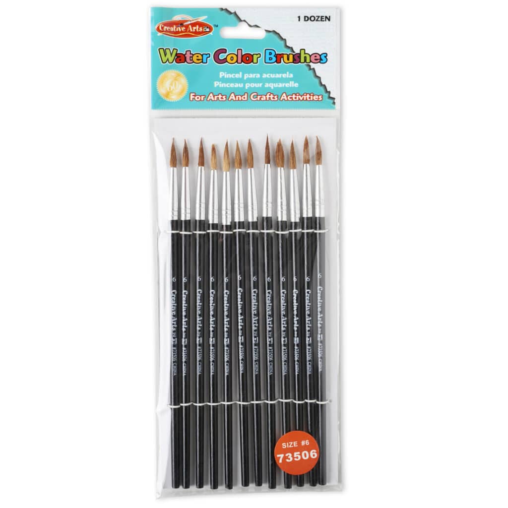 Water Color Paint Brushes with Round Pointed Tip, # 6, 11-16", Camel ...